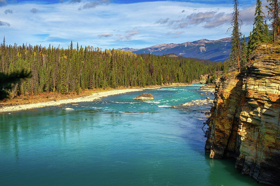 Turquoise water of Athabasca River in Jasper National Park, Alberta, Canada Photograph by ...