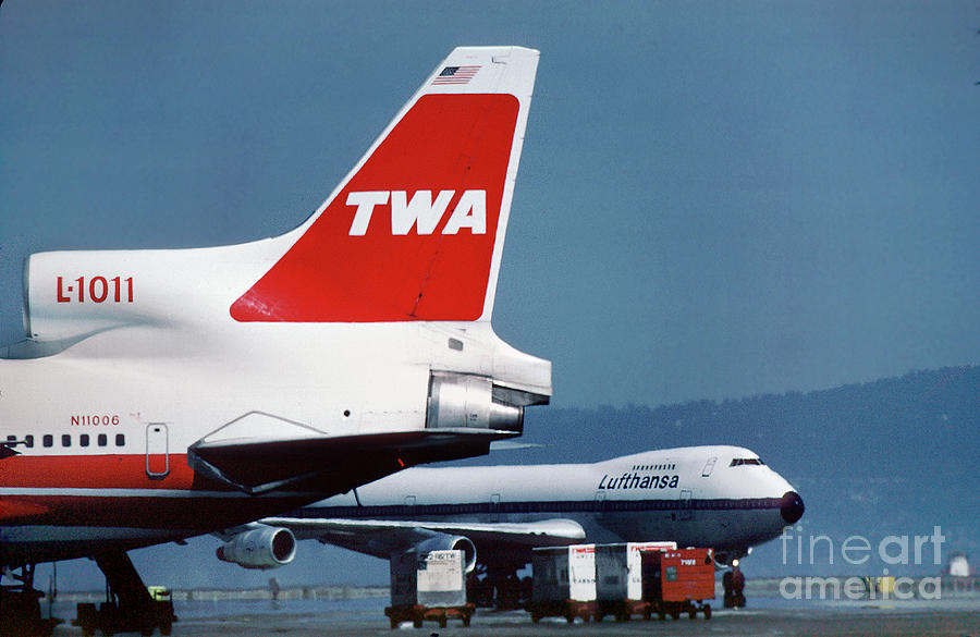 TWA Lockheed L-1011-1 Tail at SFO and 747 Photograph by Wernher Krutein ...