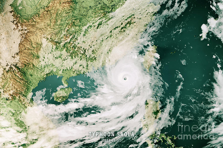 Typhoon Saola 2023 Cloud Map Taiwan 3D Render Color Digital Art by Frank Ramspott - Pixels Merch
