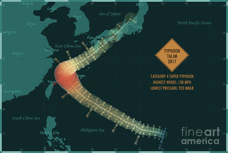 Typhoon Talim 2017 Track East China Sea Infographic by Frank Ramspott