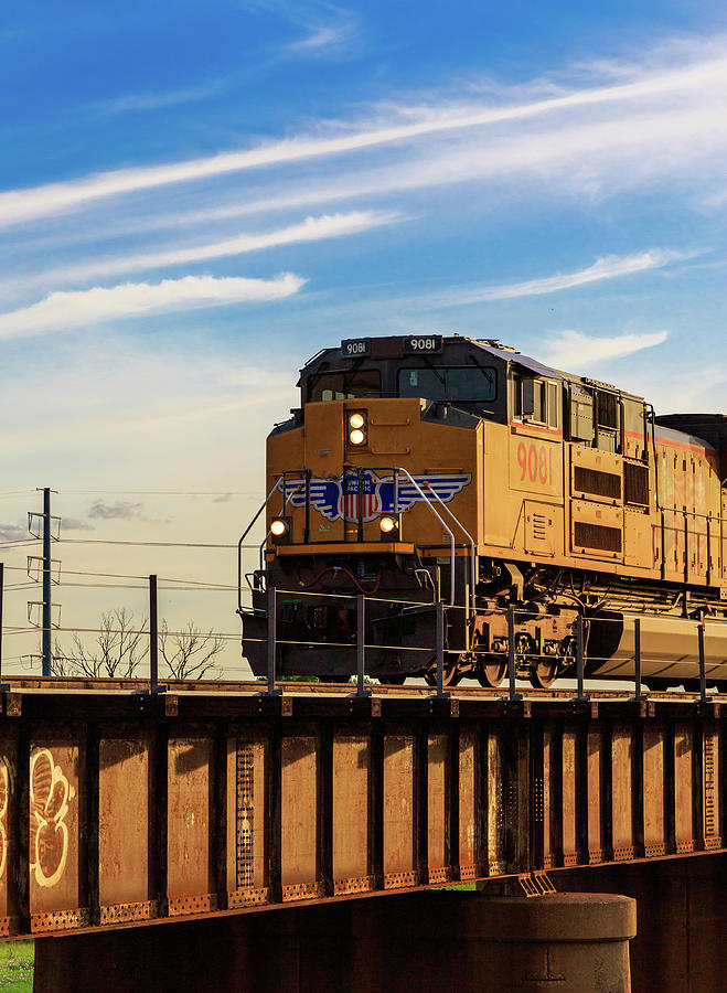 Union Pacific train on a raised track platform Photograph by David ...