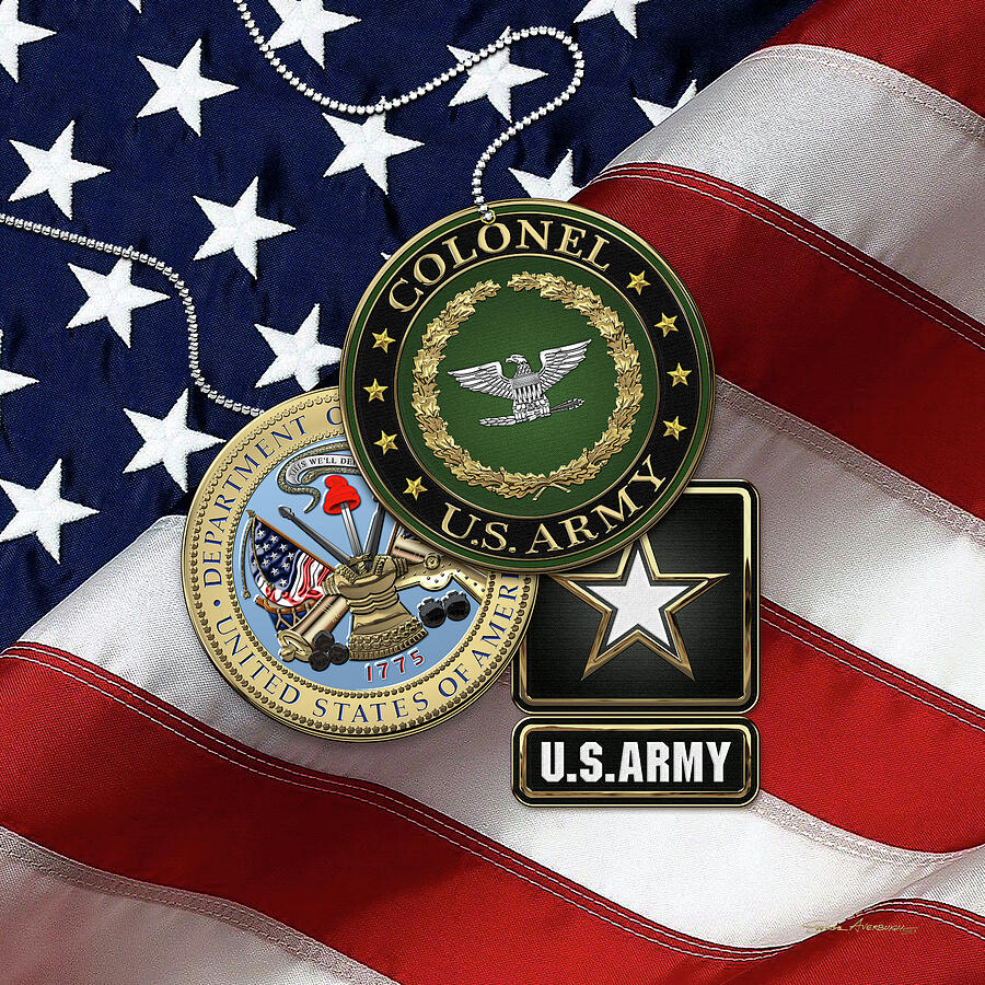 U.S. Army Colonel - COL Rank Insignia with Army Seal and Logo over ...