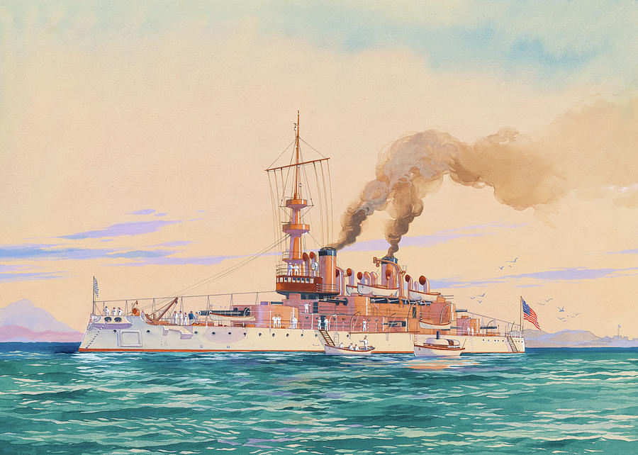 U.S.S. Indiana, The United States White Fleet, 1892 Painting by Worden ...