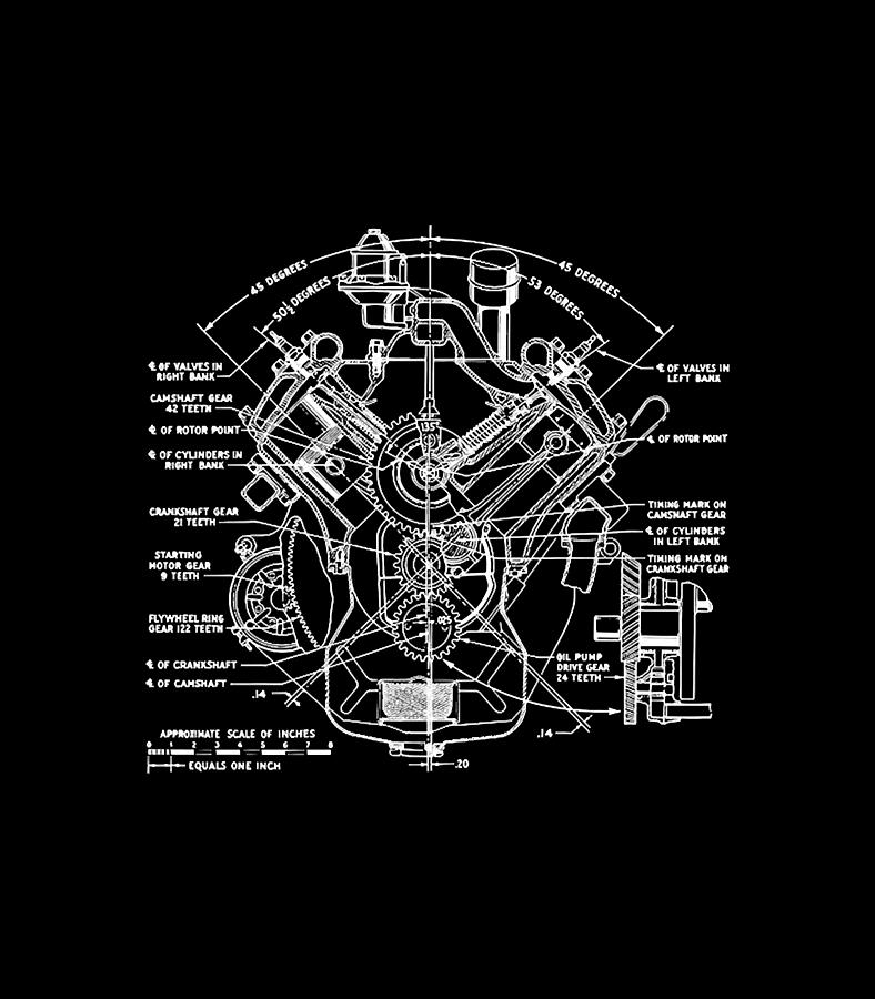 V8 Engine Drawing Digital Art by V8 Engine Drawing