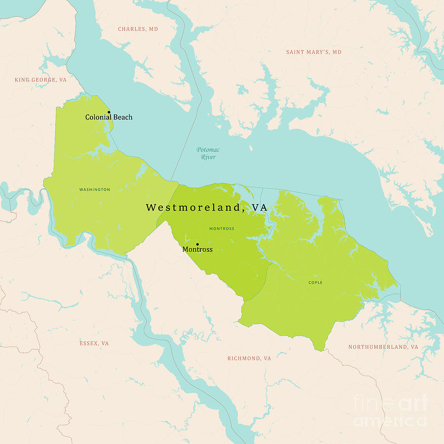 Va Westmoreland County Vector Map Green Digital Art By Frank Ramspott