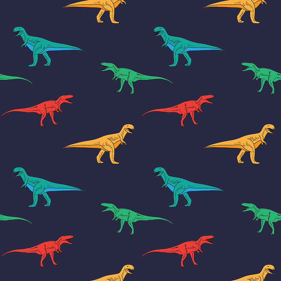 Vector seamless pattern with dinosaur Poster 80s Painting by Parker ...