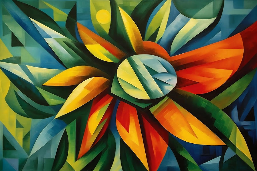 Vibrant Petal Melody- Dynamic Cubist Interpretation of Abstracted Blooms Digital Art by ...
