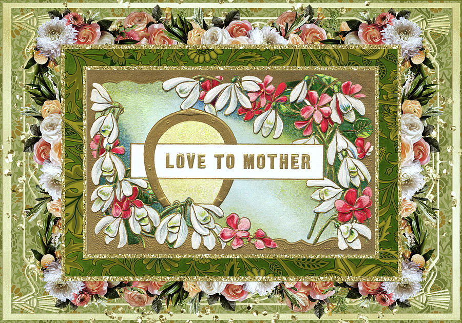 Victorian Style Vintage Mothers Day Card Love To Mother In Green