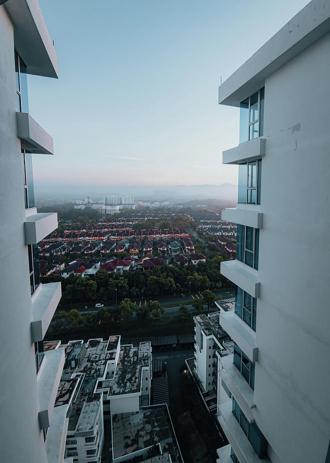 View of the Bandar Seri Putra town from the window between two ...