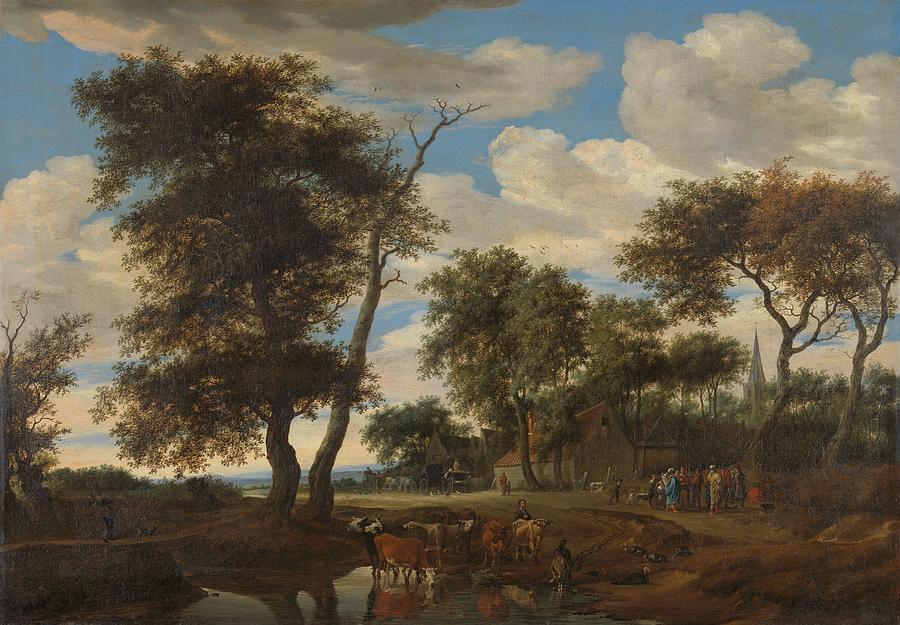 Village view, Salomon van Ruysdael, 1663 Painting by MotionAge Designs - Fine Art America