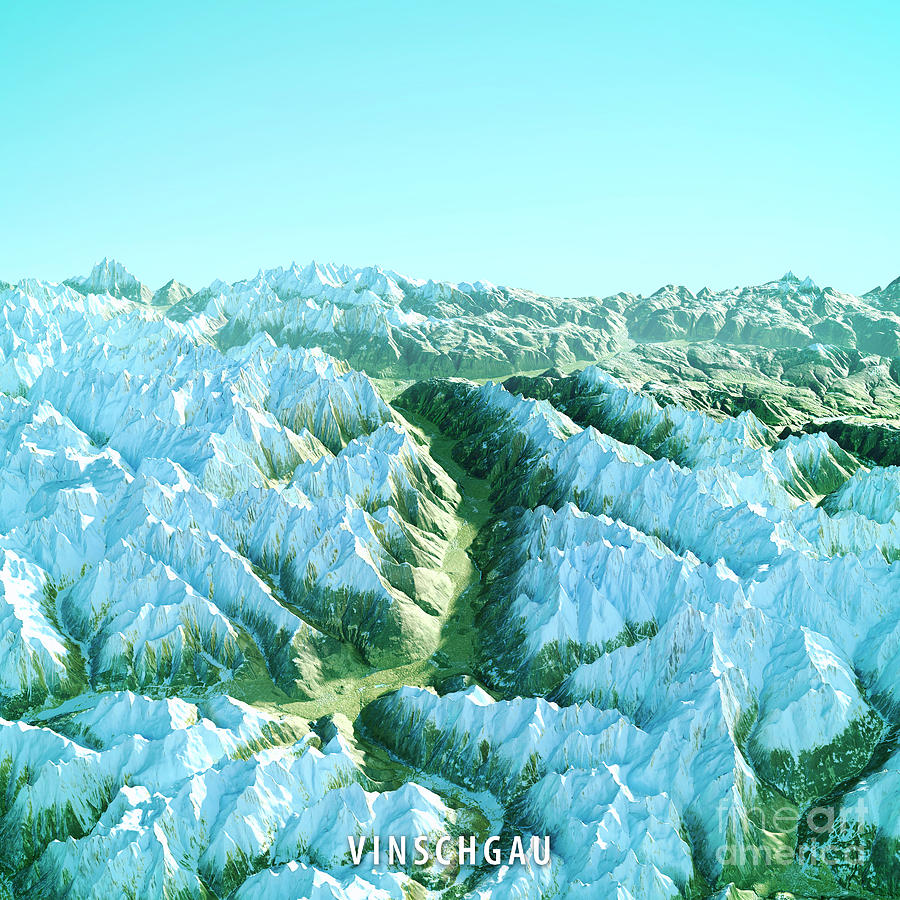 Vinschgau Topographic Map 3D View From West Color Digital Art by Frank Ramspott - Fine Art America