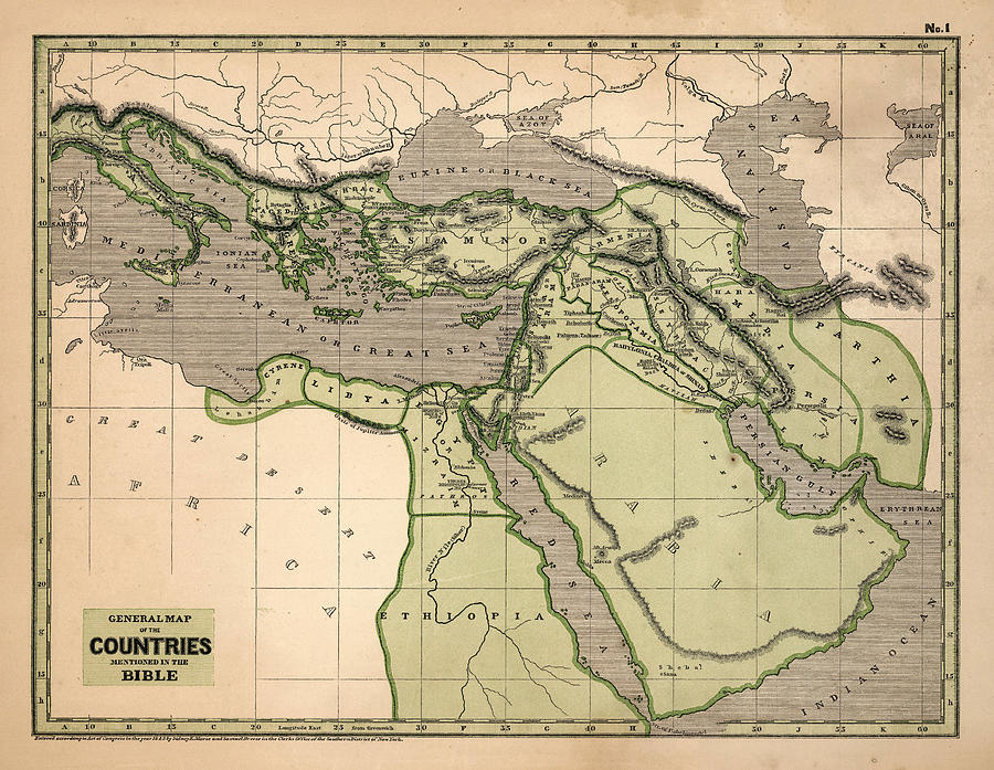 Vintage Biblical Lands Map 1844 Drawing by Adam Shaw - Fine Art America