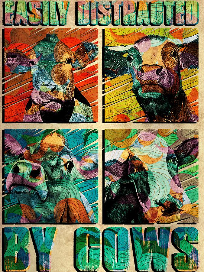 Vintage Cow Mooey Funny T Easily Distracted By Cows Cows Heifer Daisy ...