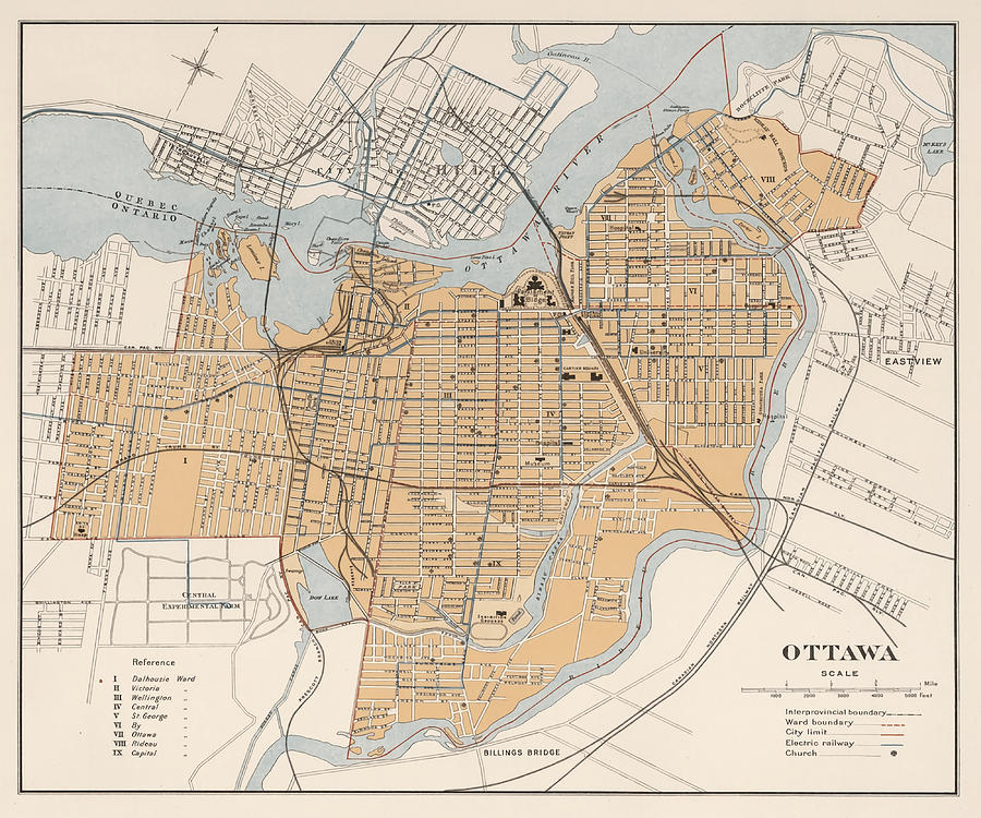 Vintage Map of Ottawa Canada 1915 Canvas Print Painting by PLC Knight ...