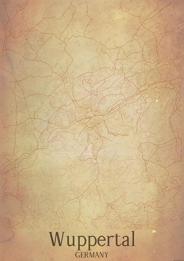 Vintage Map of Wuppertal Germany Mixed Media by Sam Wed - Pixels