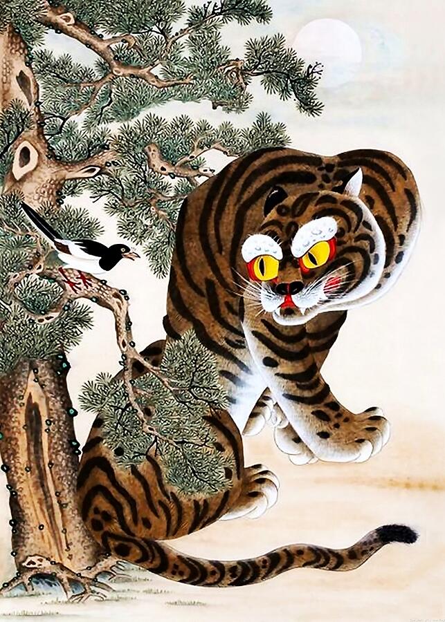 Vintage Minhwa Tiger Under Pine Tree Painting by Patricia Keith - Pixels Merch