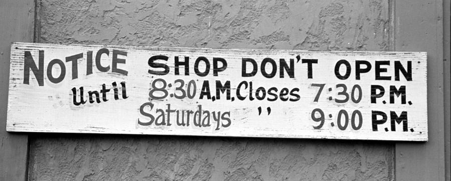 Vintage Shop Hours Sign Photograph by David Hinds - Fine Art America