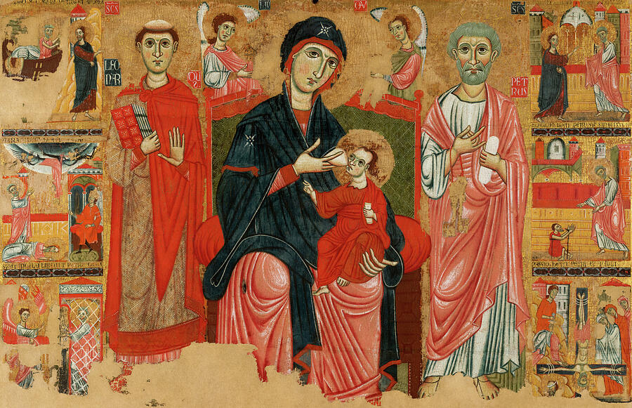 Virgin and Child Enthroned between Saints Leonard and Peter and Scenes from the Life of Saint ...