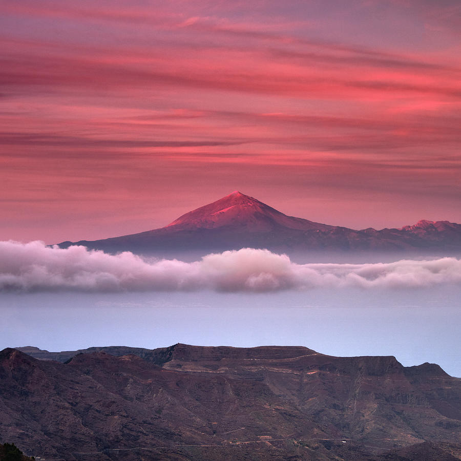 Volcano Teide 3.718 meters. Last light of the day. Square Photograph by Guido Montanes Castillo ...