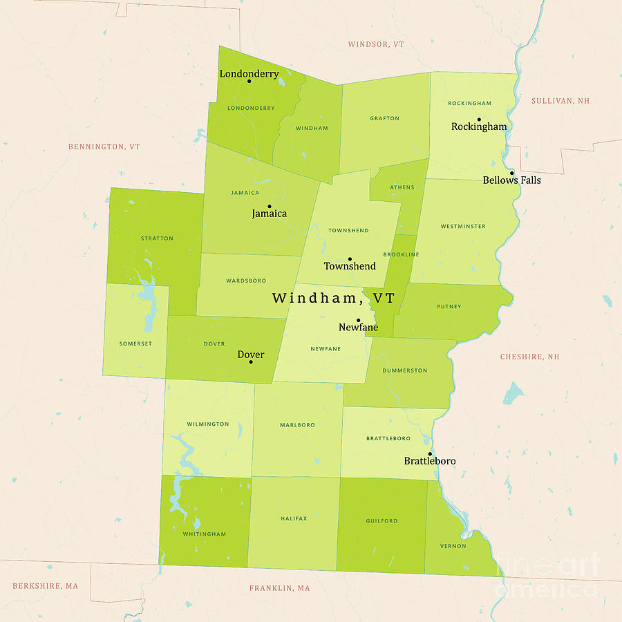 Vt Windham Vector Map Green Digital Art By Frank Ramspott Fine Art