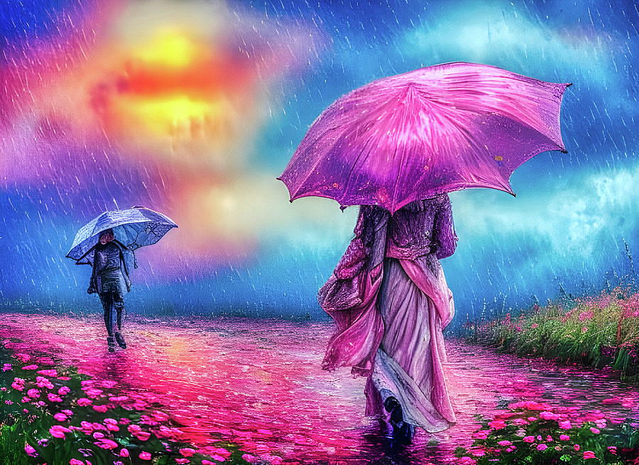 Walking in the rain 26 Digital Art by Helkoryo Designs - Fine Art America