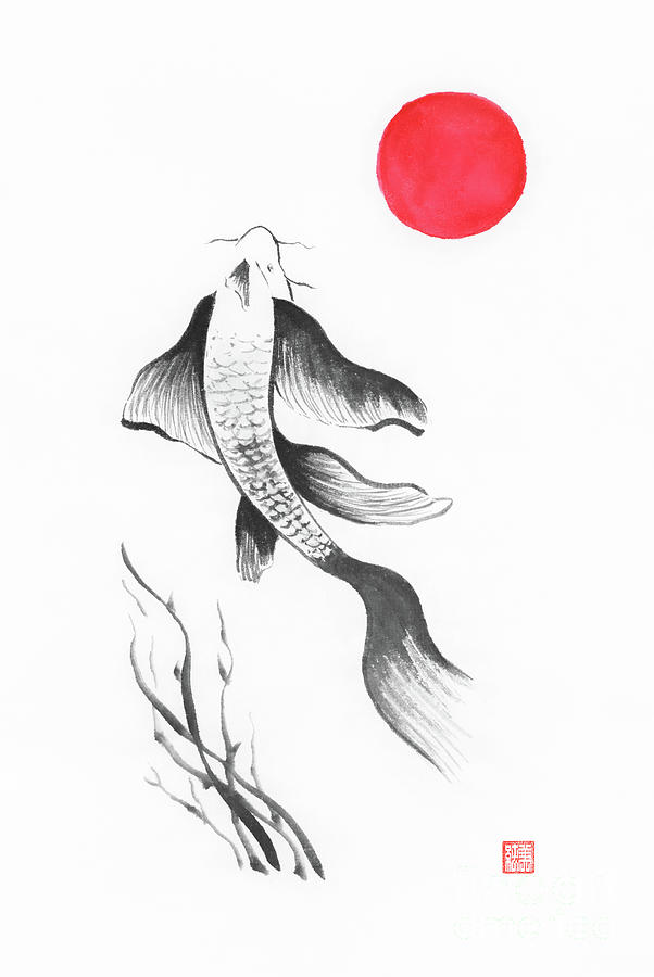 Wall Art print MXI32797 Fine art sumi-e painting of Japanese Koi fish ...