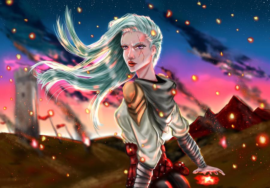 Warrior Mage on a Battlefield Digital Art by Cinzia Torraco - Chi no Tsuki