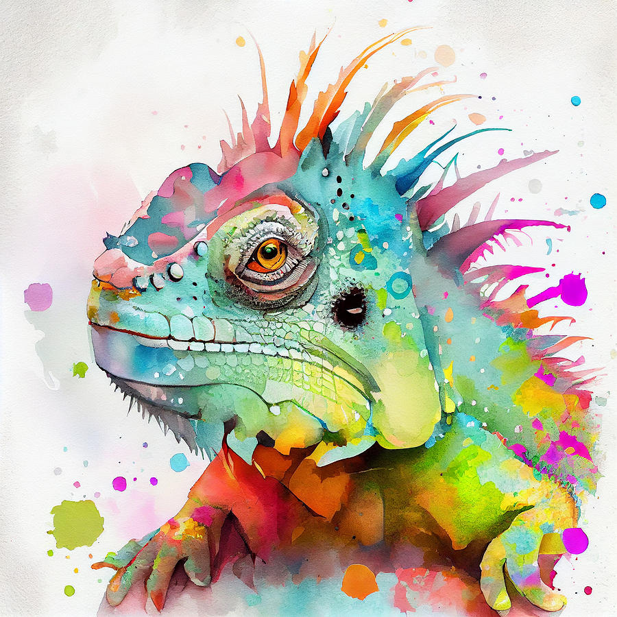 Watercolor Iguana Wall Art #1 Digital Art by DiginYall - Fine Art America