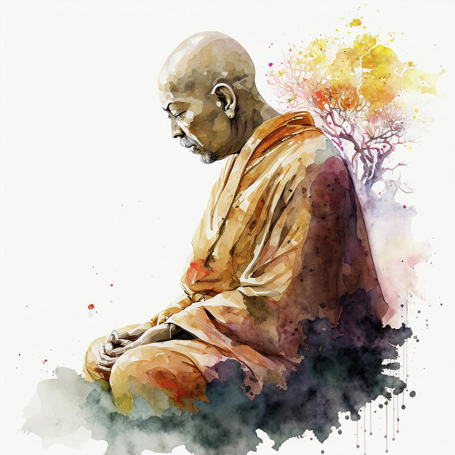 Watercolor Meditating Buddhist Monk Digital Art by Cosmic Nebula Studio ... Watercolor Meditating Buddhist Monk Digital Art by Cosmic Nebula Studio ...