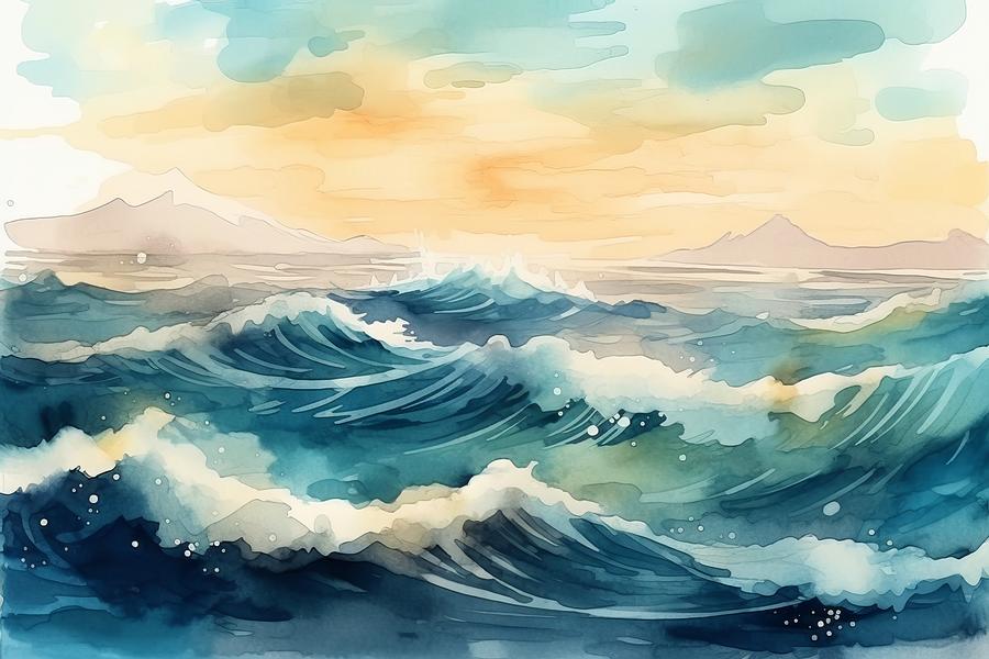 Watercolor Ocean Digital Art by Frida Miller - Pixels