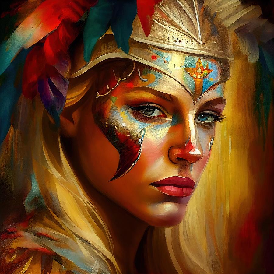 Powerful American Native Warrior Woman #3 Digital Art by Chromatic ...
