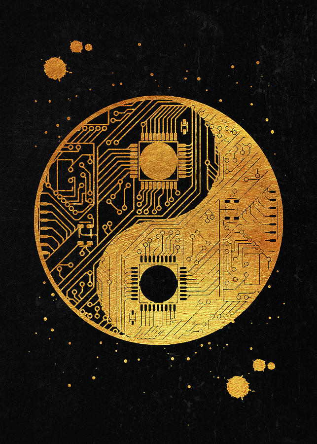 Watercolors Yin Yang Circuit Board Art Print Abstract Tech Computer Art ...