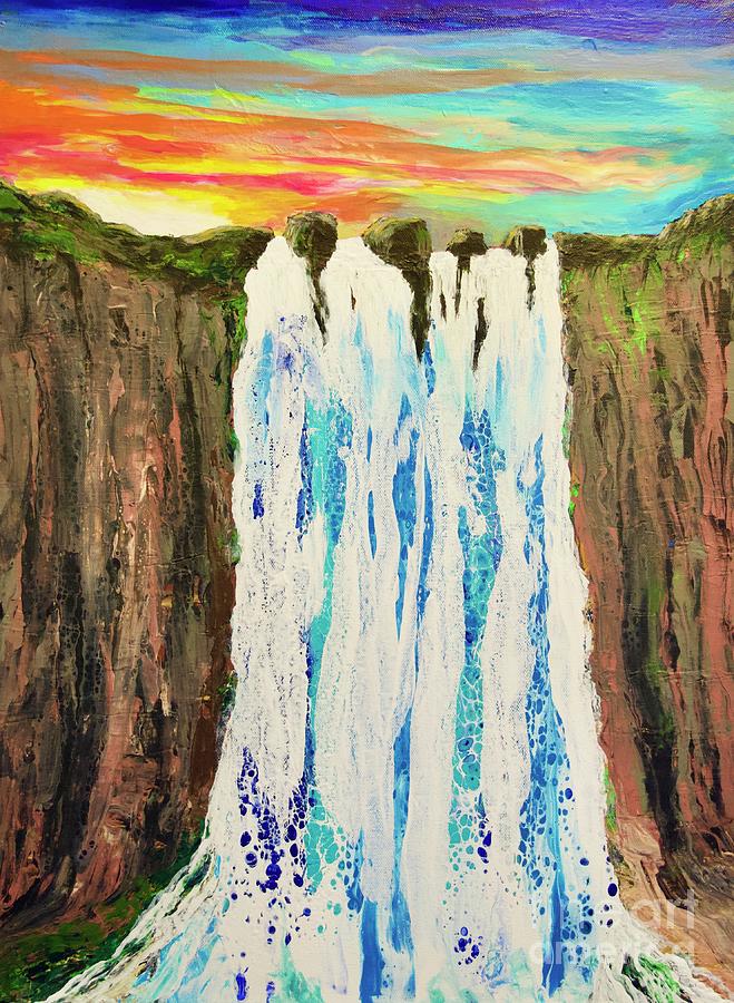 Waterfall at Sunset Painting by Cathy Rutherford - Fine Art America