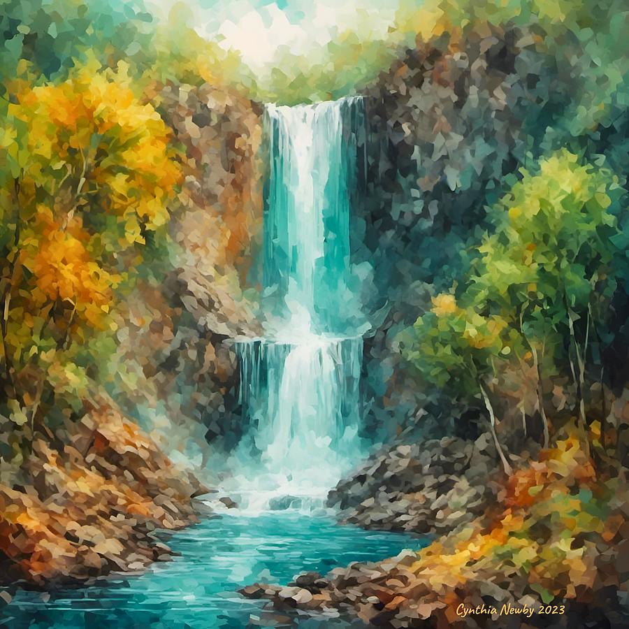 Waterfall Expressionism Style Digital Art by Cindy's Creative Corner ...