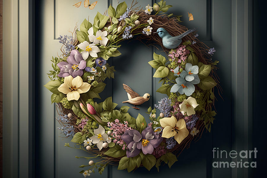 Welcome to Easter, Photorealistic Wreath on a Door Signaling Spring Joy ...