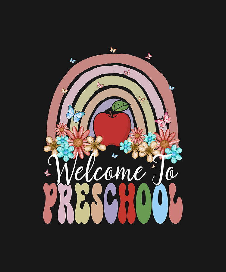 Welcome To Preschool Rainbow Groovy Floral Back To School Teacher ...