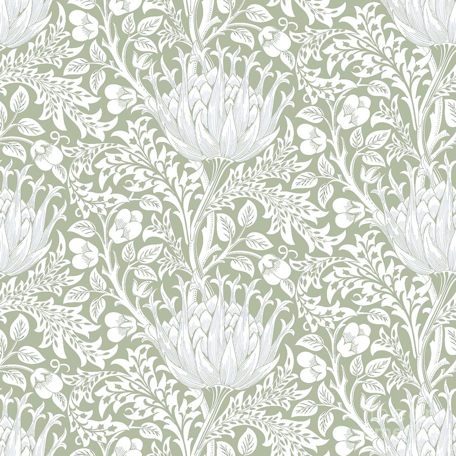 William Morris Artichoke Sage Green White Floral Painting by William ... William Morris Artichoke Sage Green White Floral Painting by William ...