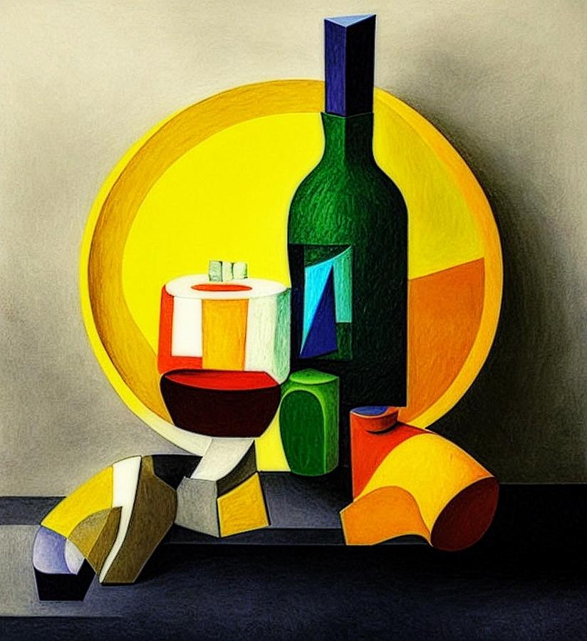 Wine Bottle Cubist Still Life Digital Art by Bob Smerecki - Fine Art ...