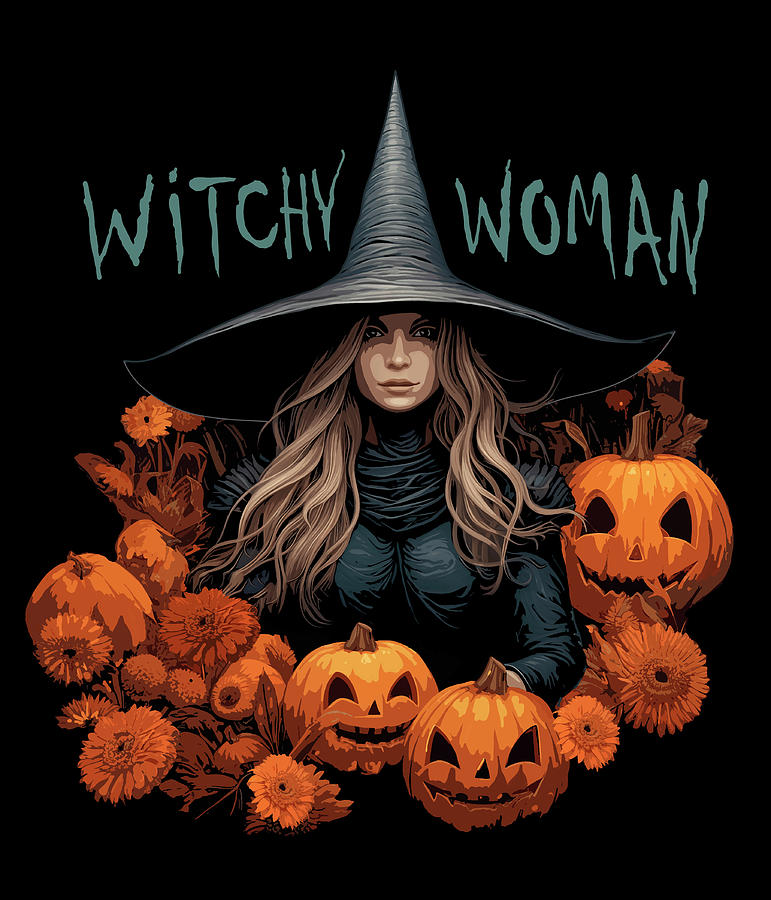 Witchy Woman with Jack-O-Lanterns Painting by Jeff Johnson Graphix ...