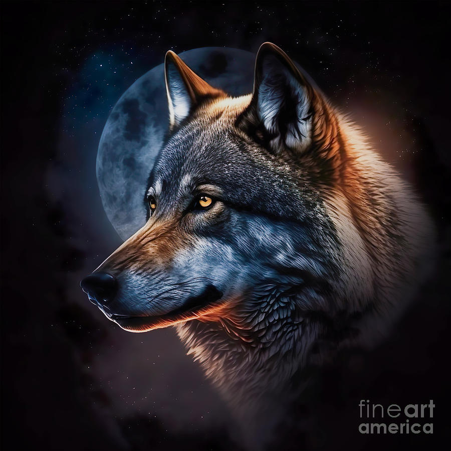 Wolf by the moonlight Digital Art by Mark Ashkenazi - Pixels