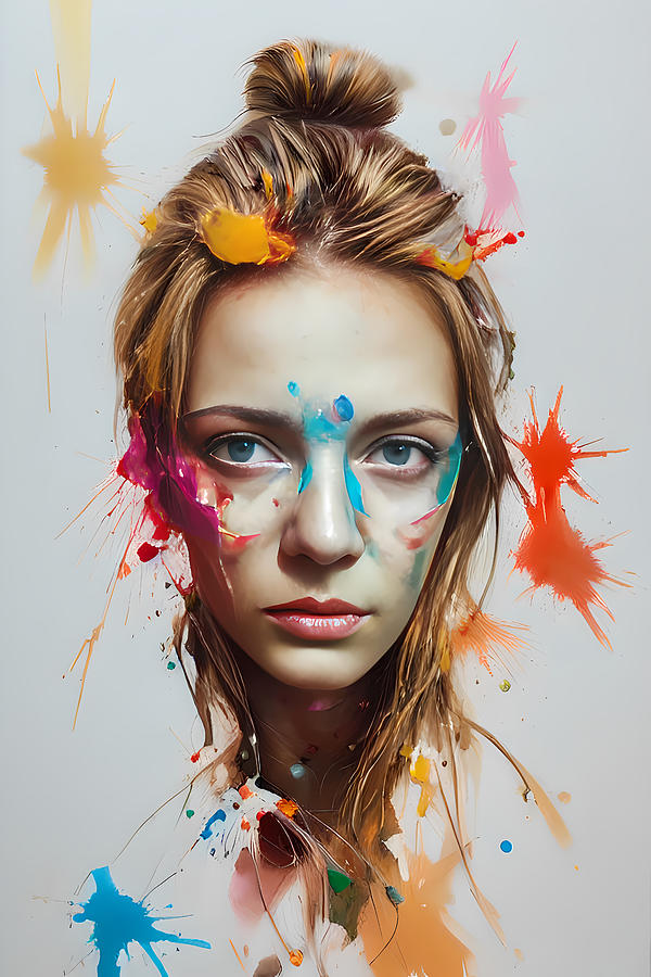 Woman portrait with paint splash #1 Digital Art by Cherdchai Chaivimol ...
