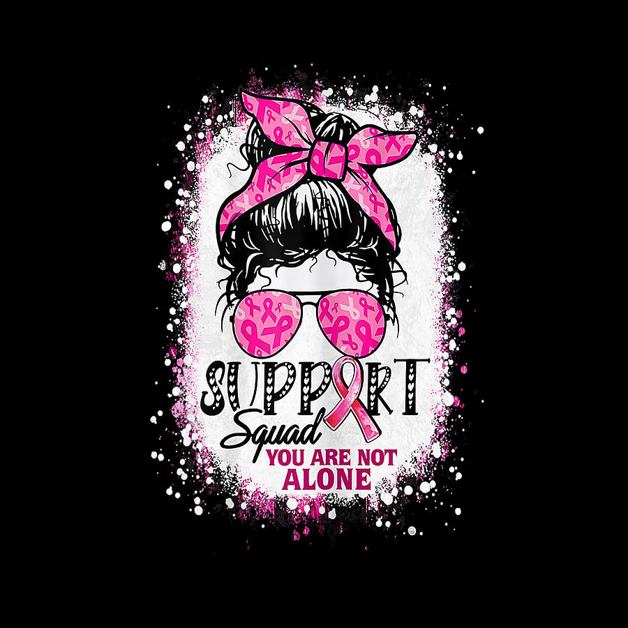 Womens Support Squad Messy Bun Pink Warrior Breast Cancer Awareness