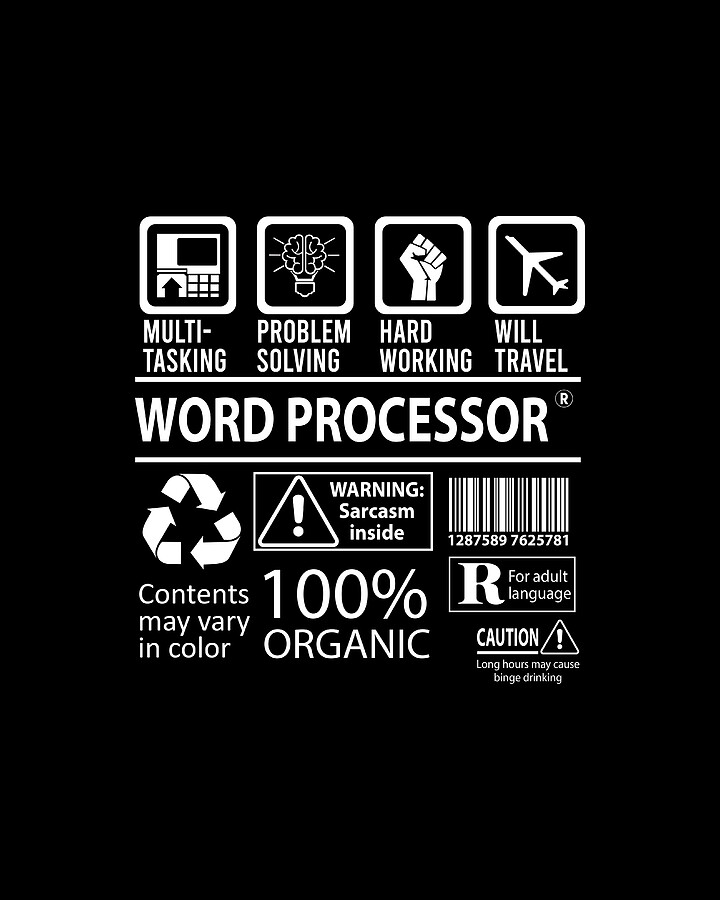 Word Processor T Shirt - Multitasking Job Title Gift Item Tee Digital ...