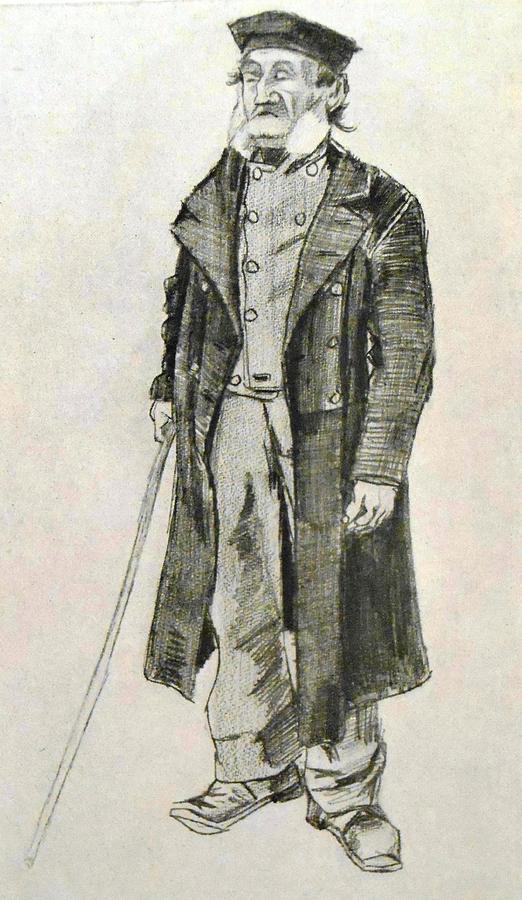 Workhouse-inmate with skull-cap and stick Drawing by Vincent van Gogh ...