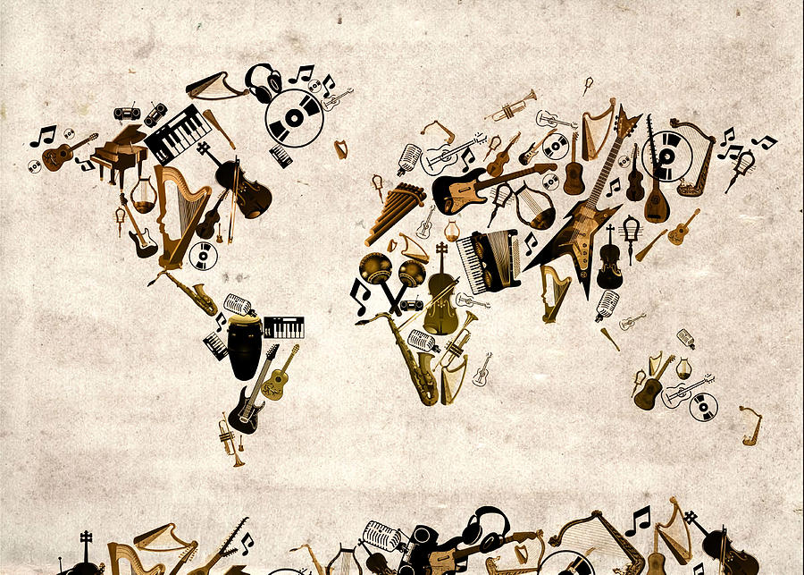 world map music 4 Poster Painting by Joe Ian - Fine Art America