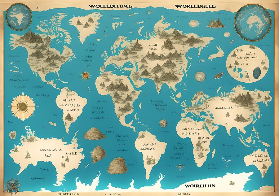 Worldbuilding World Map, Generative AI Illustration Digital Art by ...