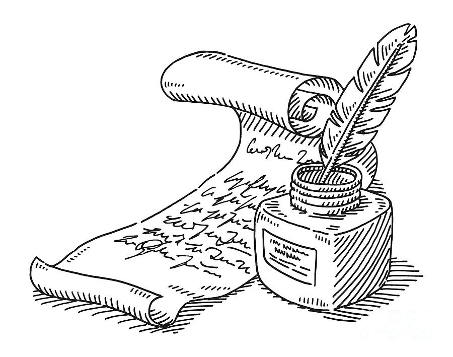 Writing Feather Ink Scroll Drawing Drawing by Frank Ramspott - Fine Art America