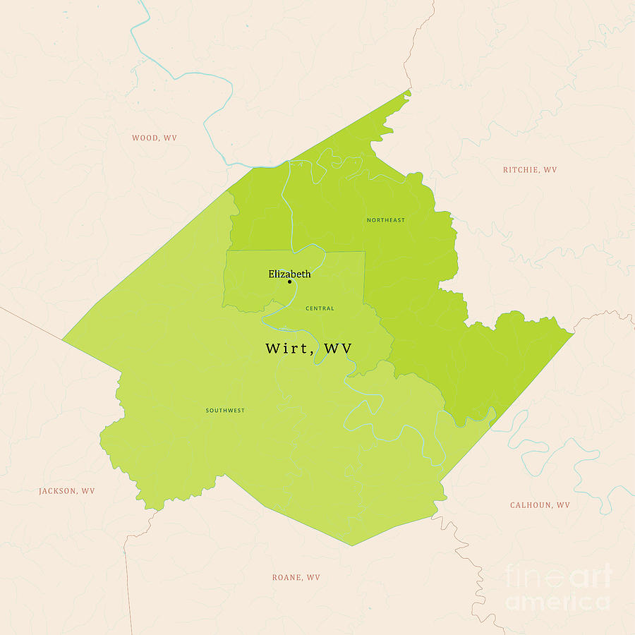 Wv Wirt County Vector Map Green Digital Art By Frank Ramspott Fine