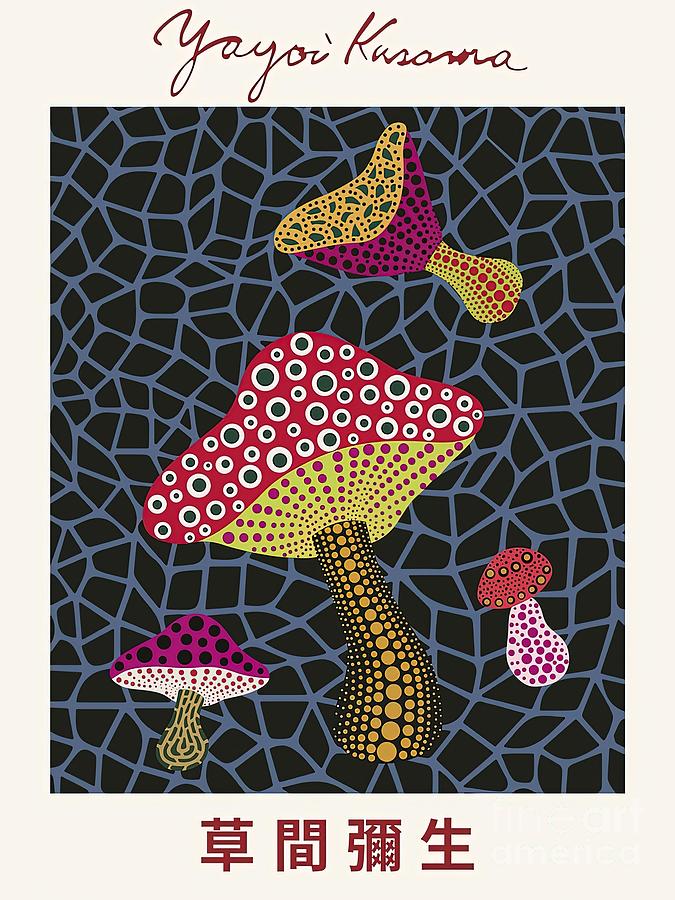 Yayoi Kusama Mushrooms Exhibition Painting by Miller Martin - Pixels
