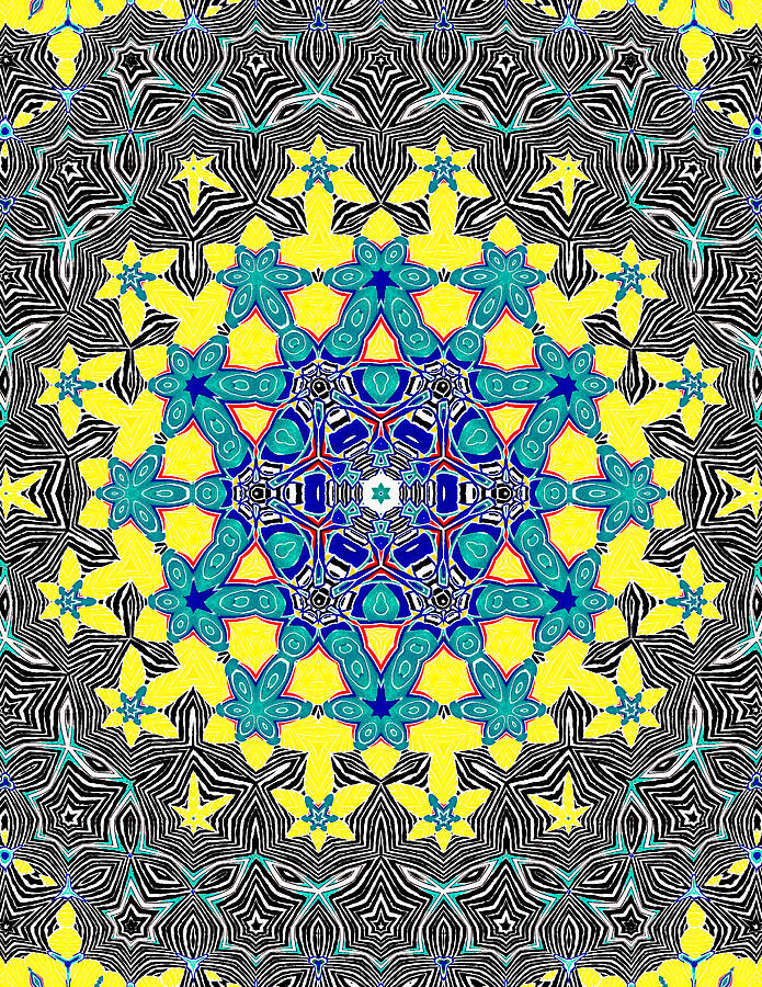 Yellow Blue Mandala Pattern Digital Art by Moth Fluff - Fine Art America